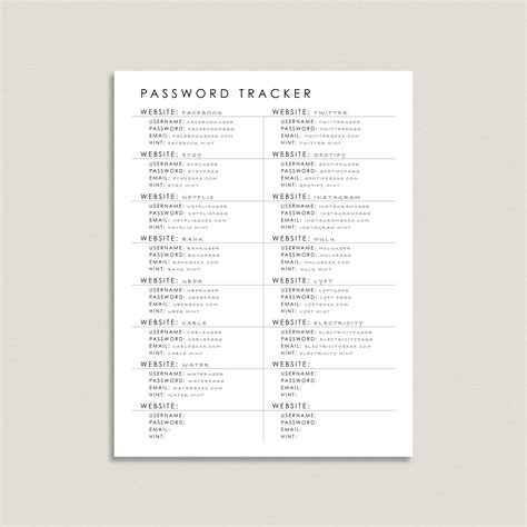 Modern Password Tracker Fillable Printable Etsy