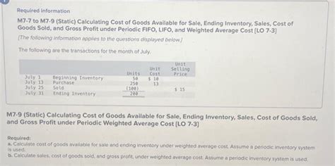 Solved Required Information M7 7 To M7 9 Static Chegg Com