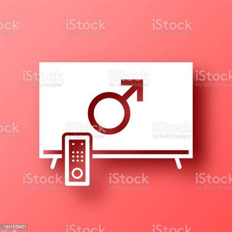 남성 기호가 있는 Tv 그림자가 있는 빨간색 배경의 아이콘 3차원 형태에 대한 스톡 벡터 아트 및 기타 이미지 3차원 형태