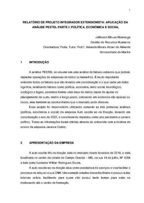 Analise pestel Copia RELATÓRIO DE PROJETO INTEGRADOR EXTENSIONISTA