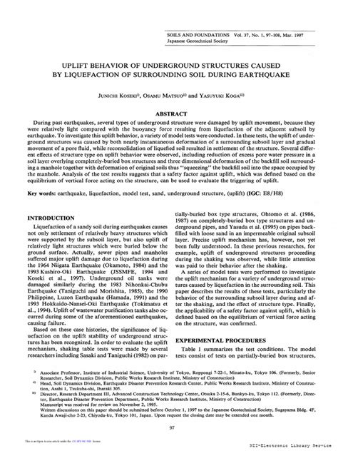 Uplift Behavior Of Underground Structures Caused By Liquefaction Of Surrounding Soil During