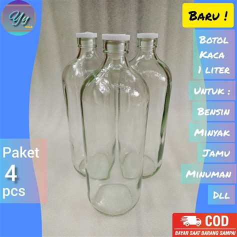 Paket Isi 4 Botol Kaca 1 Liter 1000ml Botol Bensin Botol Minyak Botol