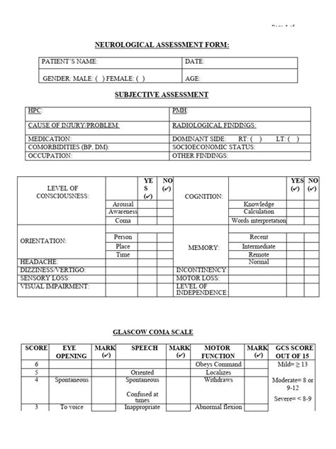 Neuro Assesment Form Revised Pdf Anatomical Terms Of Motion