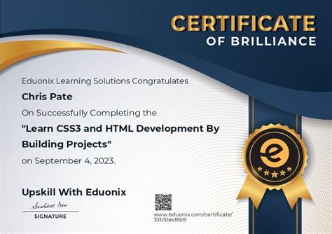 Completion Certificate For Learn Css3 And Html Development By Building