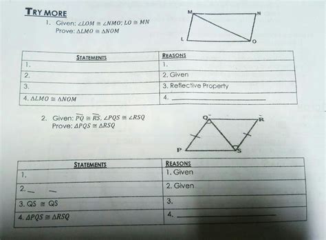 Solved Try More 1 Given ∠ Lom≌ ∠ Nmo Lo≌ Mn Prove Lmo≌ Nom 2