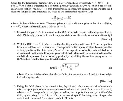 Solved Consider The Horizontal Laminar Flow Of A Newtonian