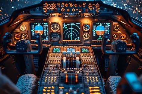 Cockpit View Featuring Advanced Controls And Illuminated Displays