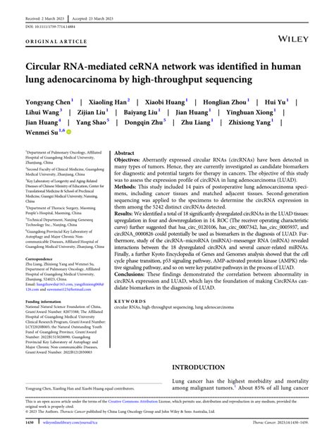 Pdf Circular Rna ‐mediated Cerna Network Was Identified In Human Lung Adenocarcinoma By High