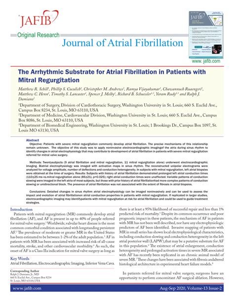 Pdf The Arrhythmic Substrate For Atrial Fibrillation In Patients With Mitral Regurgitation