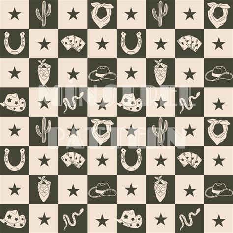 Western Boys Seamless Pattern Howdy Cowboy Checkered Fabric Printing