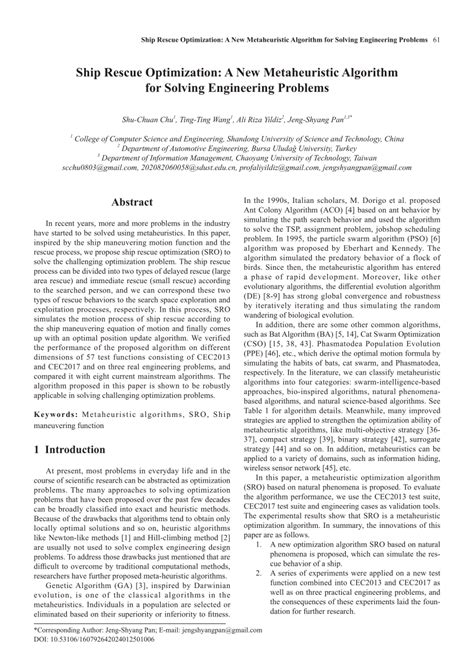 PDF Ship Rescue Optimization A New Metaheuristic Algorithm For