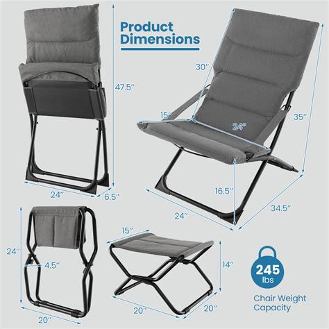 Patio Folding Sling Chair With Ottoman Footrest And Removable Cushion