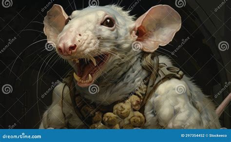 Hyper Detailed Artwork Of A White Rat With Large Claws Stock