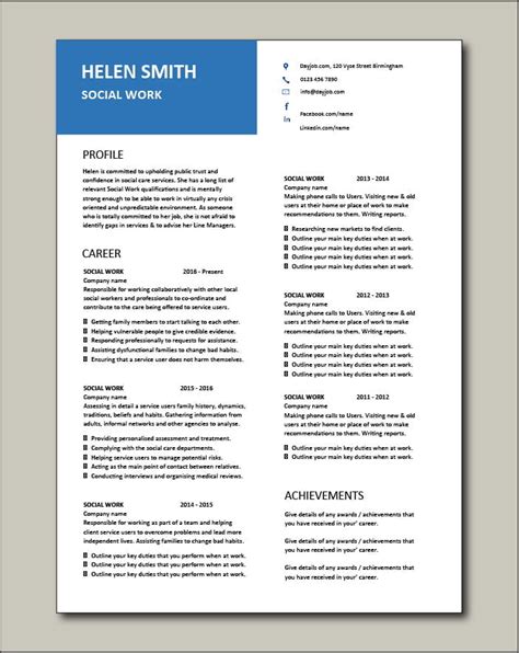 Free Social Work Cv Template 7