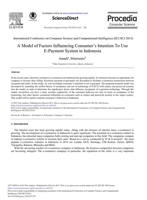 Pdf A Model Of Factors Influencing Consumers Intention To Use E Payment System In Indonesia