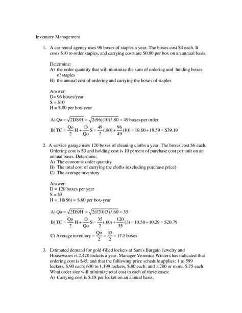 Homework Ii Answers Operations Management Tom 301 Docsity