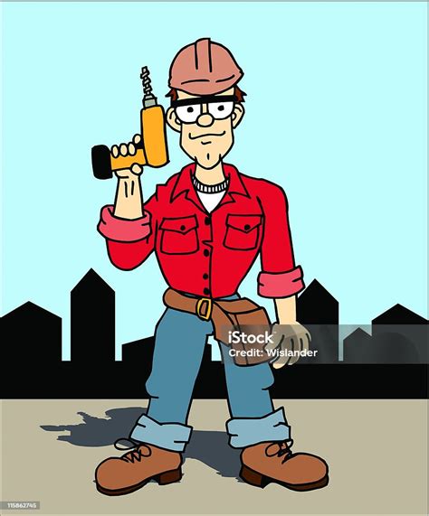 공사장 인부 Drill 건설 산업에 대한 스톡 벡터 아트 및 기타 이미지 건설 산업 건설 현장 건설업자 Istock