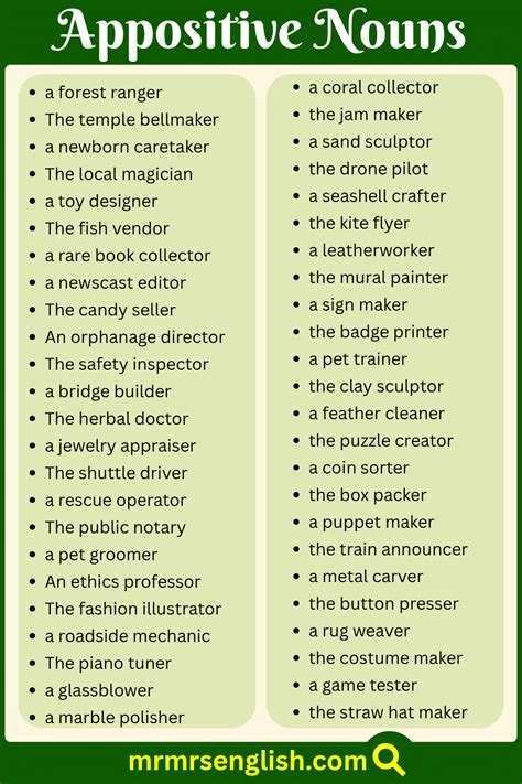 Appositive Nouns List In English With Their Pictures Mr Mrs English