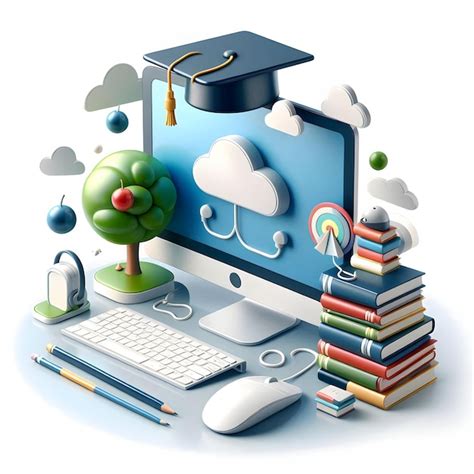 Online Learning Workstation Desktop Computer And Mouse Isolated Vector