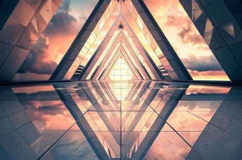 Symmetrical Digital Art Depicting An Abstract Architectural Structure With Repeating Triangular