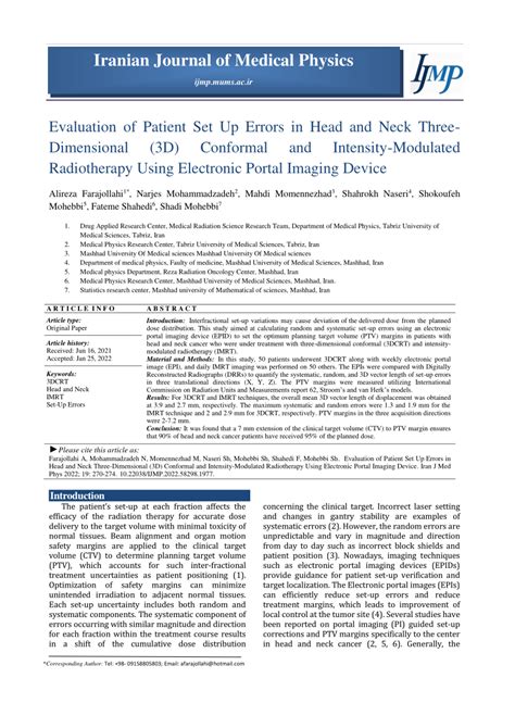 PDF Evaluation Of Patient Set Up Errors In Head And Neck Three