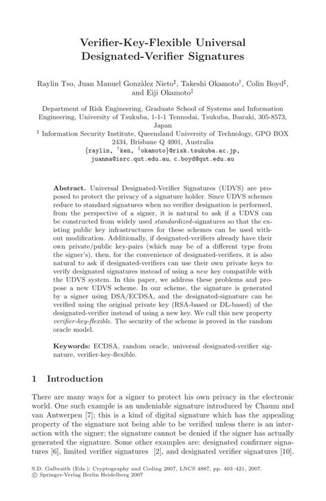 Pdf Verifier Key Flexible Universal Designated Verifier Signatures