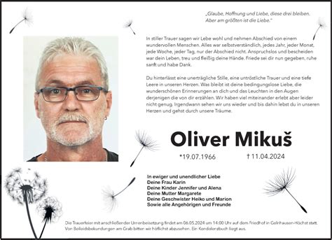 Traueranzeigen Von Oliver Mikus Trauer Gnz De