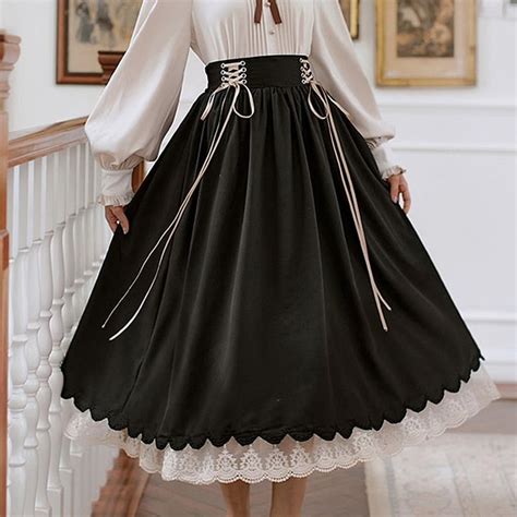 Kukombo Vintage Long Skirt Women Summer High Waisted Lace Up Pleated