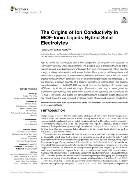 Pdf The Origins Of Ion Conductivity In Mof Ionic Liquids Hybrid Solid Electrolytes