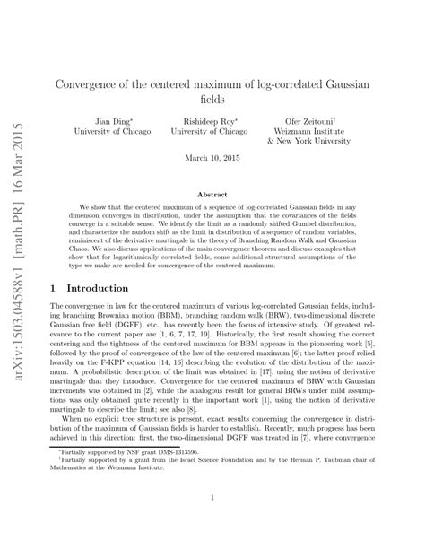 Pdf Convergence Of The Centered Maximum Of Log Correlated Gaussian Fields