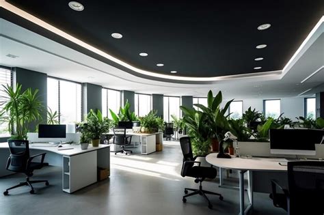 Premium Photo Modern Empty Working Place In A Corporate Office With