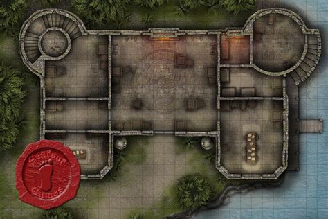 Seafoot Games Seaside Mansion 20x30 Battlemap Stone Statues