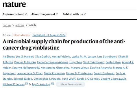 Nature合成生物学新高峰用基因工程改造酵母酿造抗癌药物长春碱 MedSci cn