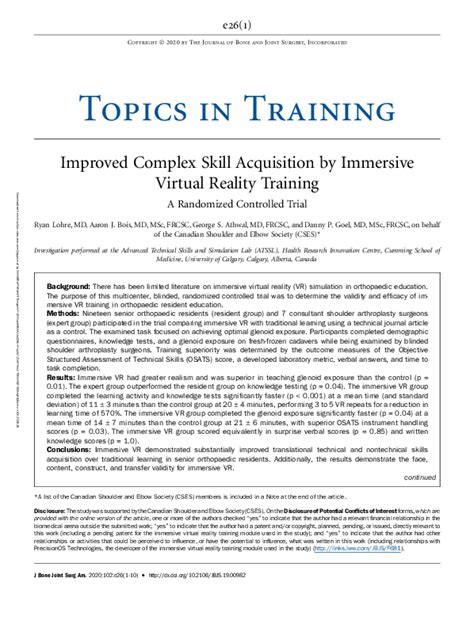 Pdf Improved Complex Skill Acquisition By Immersive Virtual Reality