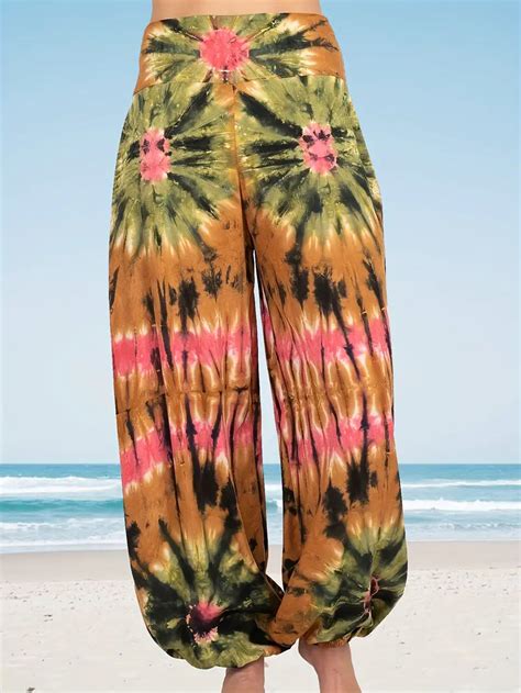 Womens Boho Pants Plus Size Tie Dye Wide Waistband High Temu New Zealand