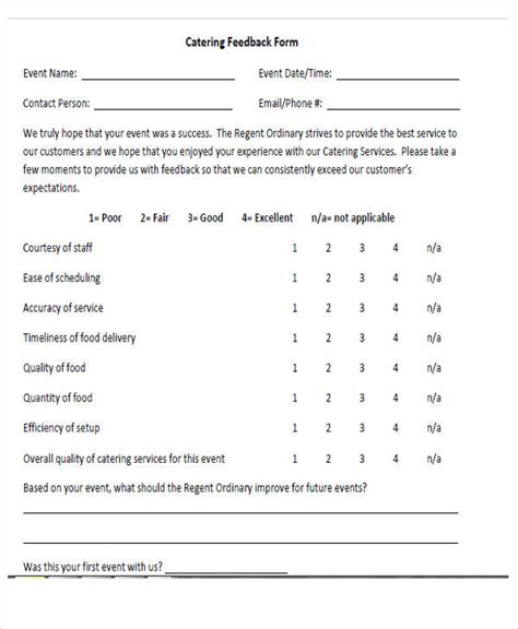 Catering Questionnaire Template