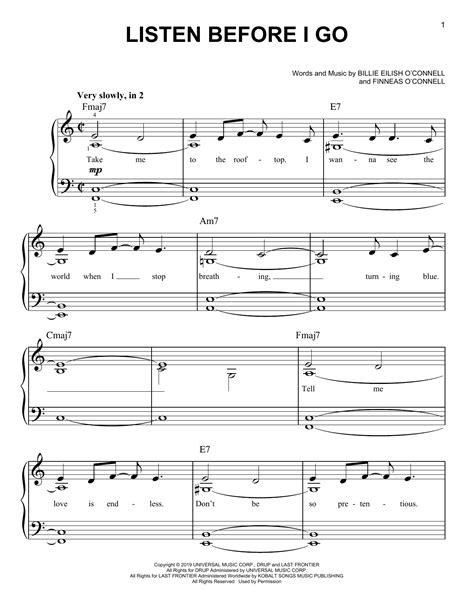 Billie Eilish Listen Before I Go Sheet Music Notes Chords Sheet