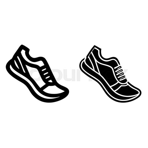 Pair Of Running Shoe Icons In Black And White Simple Line Colourbox