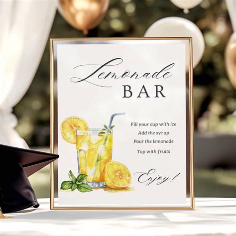 Lemonade Bar Sign Template Lemonade Bar Mocktail Print Signature Drink