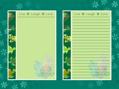 Printable Green Turtle Notepad Digital Download Writing Etsy