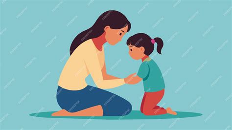 Premium Vector A Mother Kneels Down To Her Daughters Level Gently
