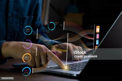 Analysts Use Computers To Analyze And Visualize Complex Data On A Virtual Screen Big Data