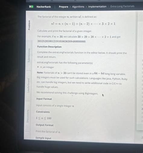 Solved The Factorial Of The Integer N Written N Is Chegg Com