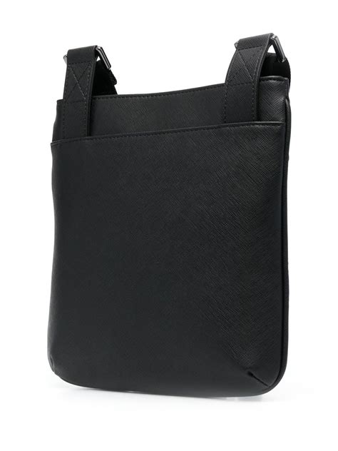 Emporio Armani Logo Patch Leather Messenger Bag Black FARFETCH