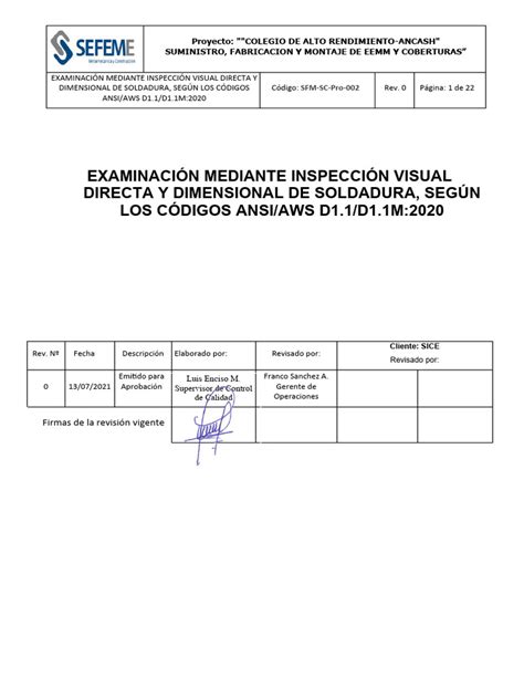 Procedimiento De Inspeccion Visual Pdf Soldadura Construcción