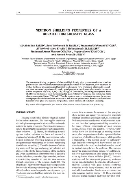 Pdf Neutron Shielding Properties Of A Borated High Density Glass