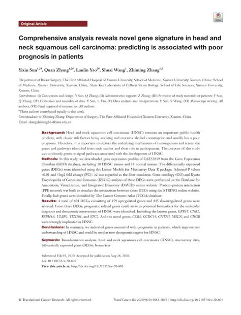 Comprehensive Analysis Reveals Novel Gene Signature In Head And Neck Squamous Cell Carcinoma