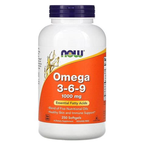 Омега 3 6 9, Omega 3-6-9, Now Foods, 1000 мг, 250 гелевых капсул ...