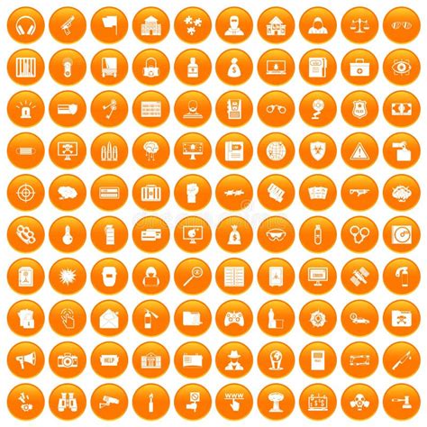 100 Hacking Icons Set Orange Stock Vector Illustration Of Laptop