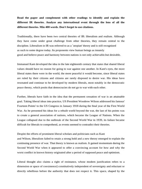 International Relations Theories Pdf Liberalism Liberal Arts